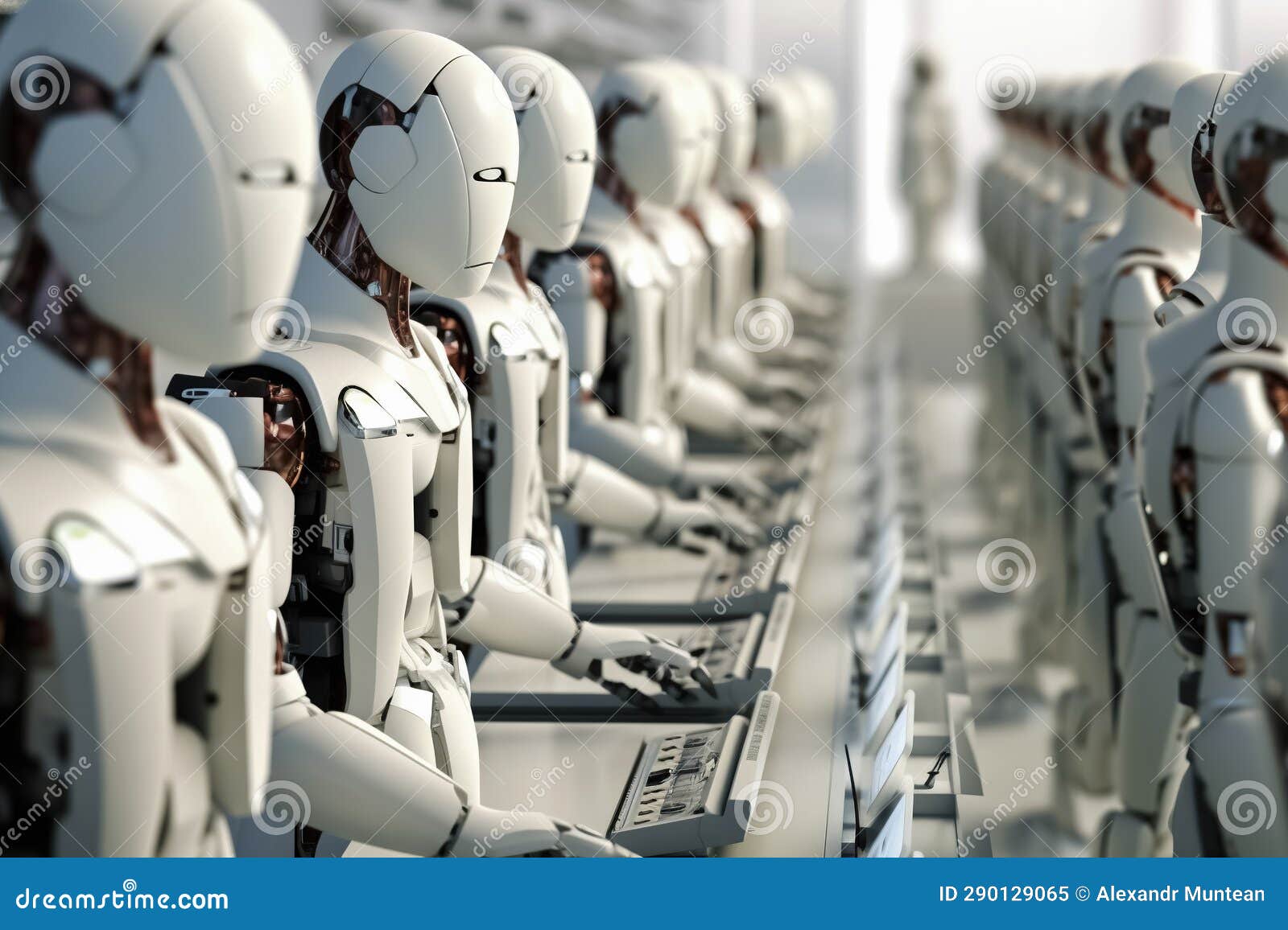 Robot Army or Group of Cyborgs in Factory. Stock Illustration ...
