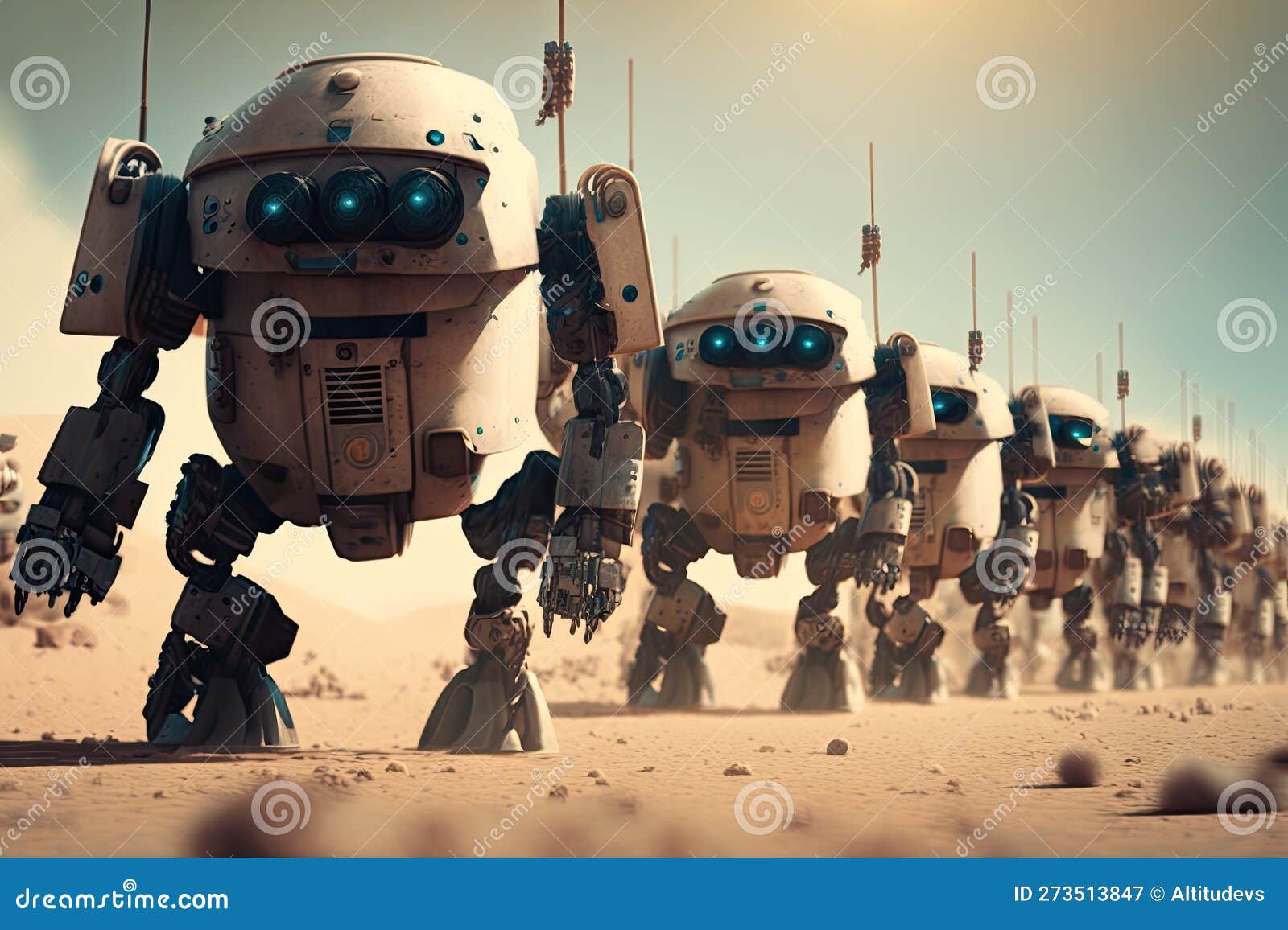 Robot Army Marching in Unison on a Distant Planet Stock Image - Image ...