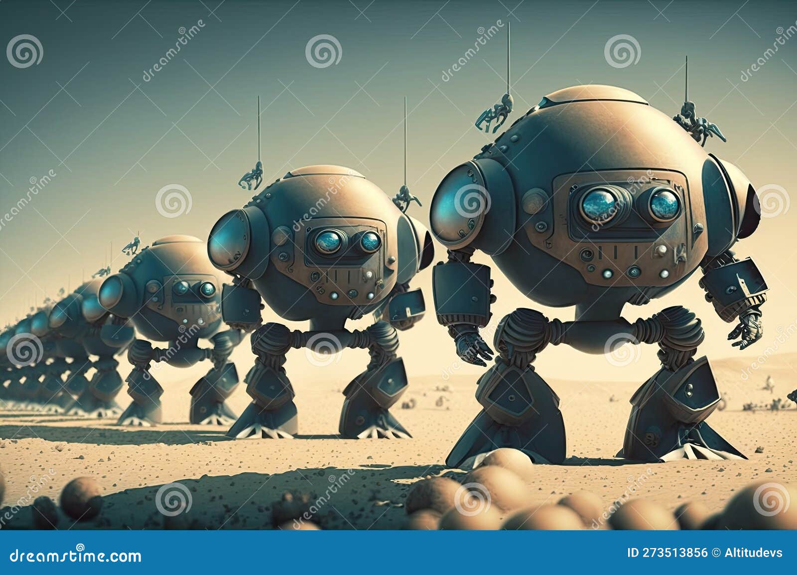 Robot Army Marching in Unison on a Distant Planet Stock Photo - Image ...