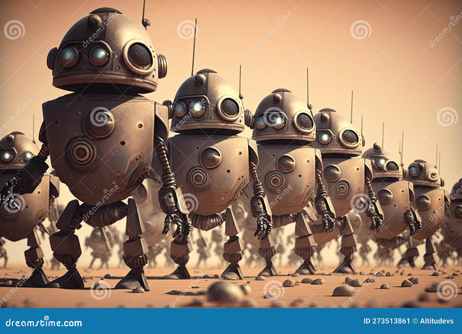 Robot Army Marching in Unison on a Distant Planet Stock Image - Image ...