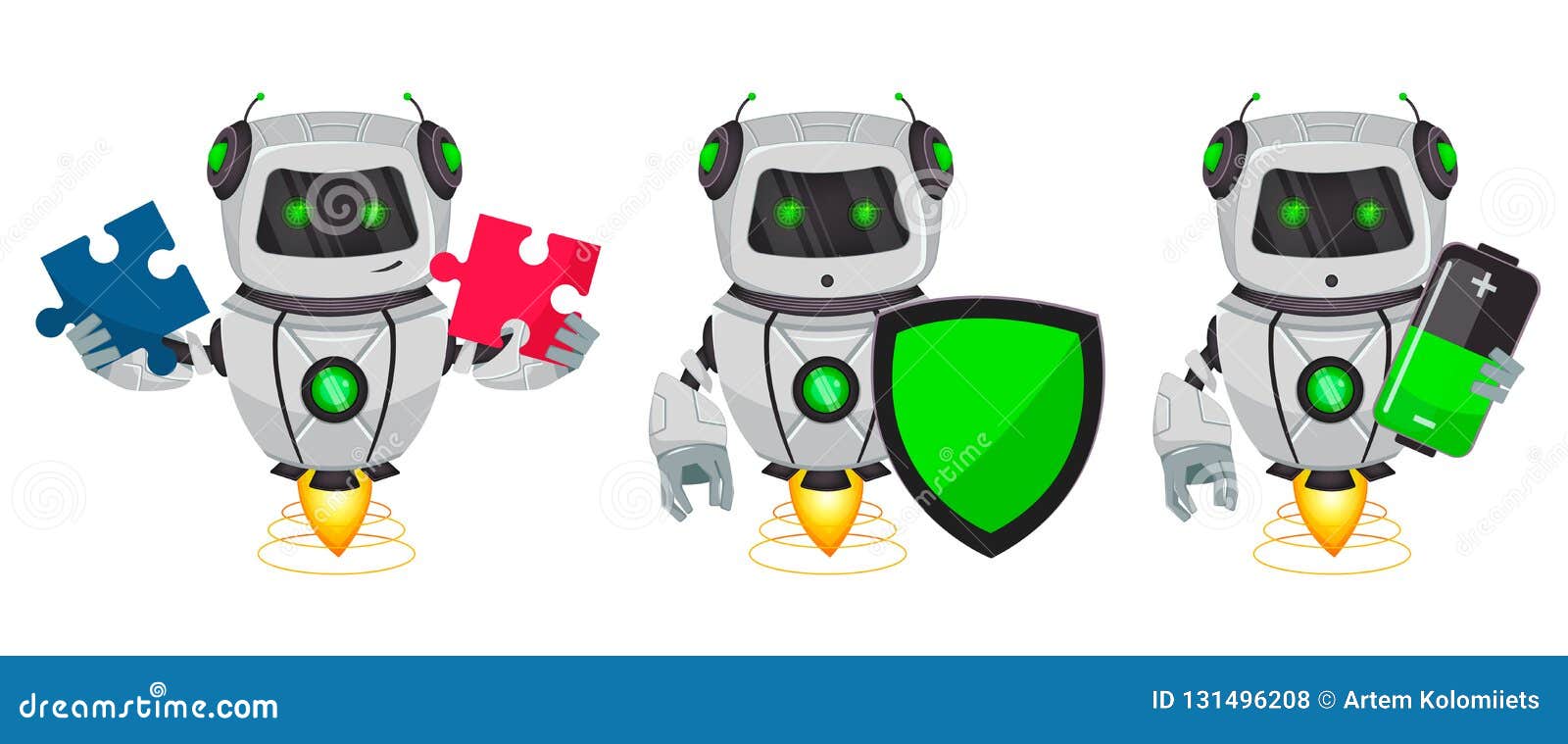 Robot with Artificial Intelligence, Bot, Set of Three Poses. Funny ...