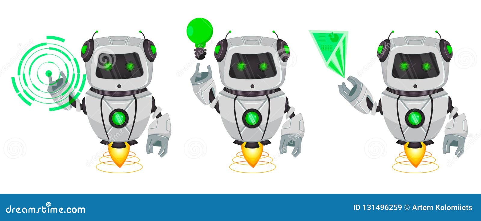 Robot with Artificial Intelligence, Bot, Set of Three Poses. Funny ...