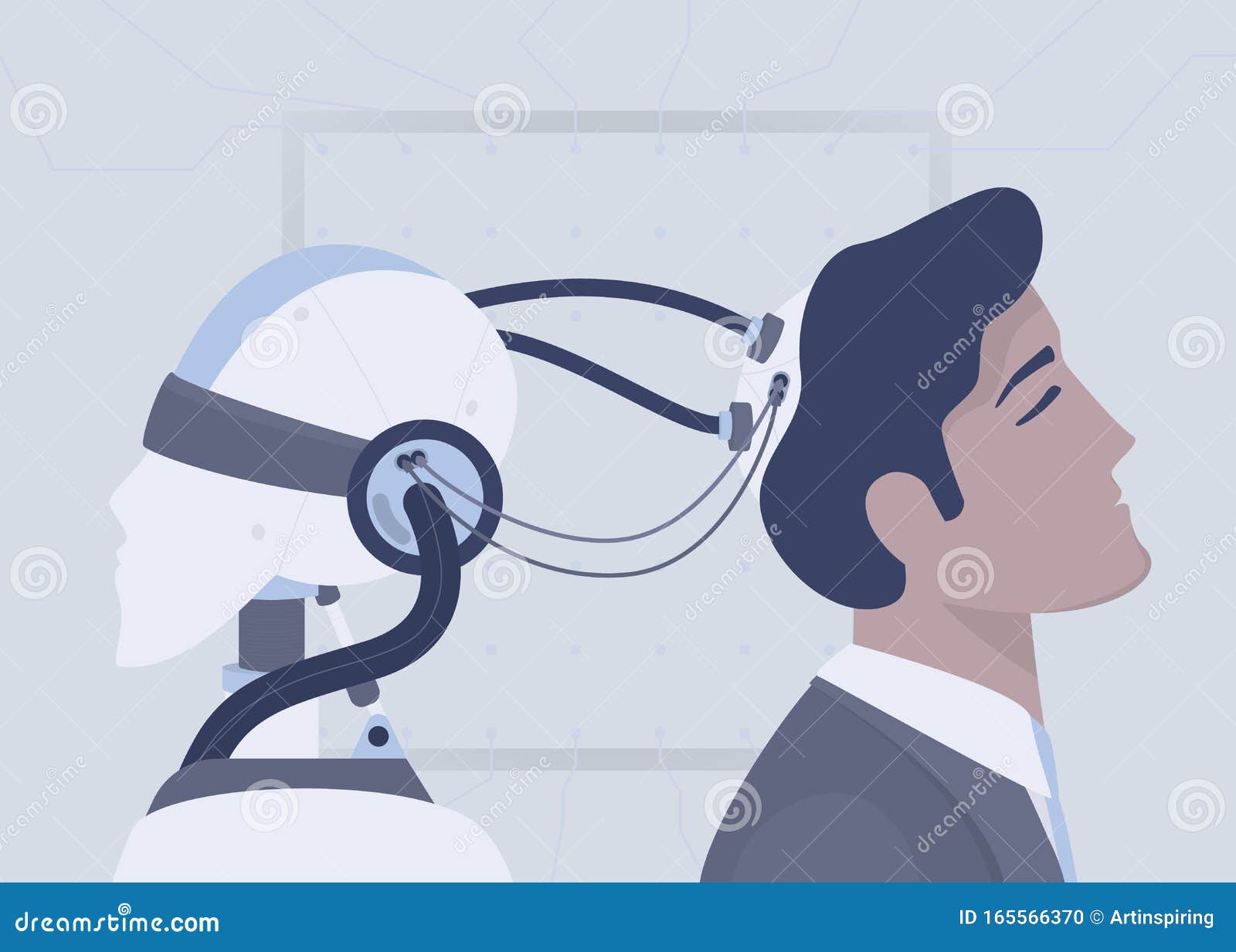 Robot Artificial Intelligence Connected To Human Brain with Wires Stock ...