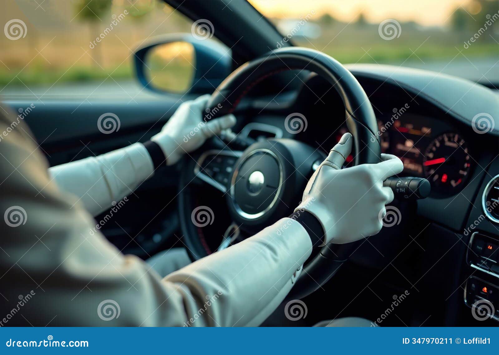 Robot Artificial Intelligence Driving Car, Hand on Steering Wheel. AI ...