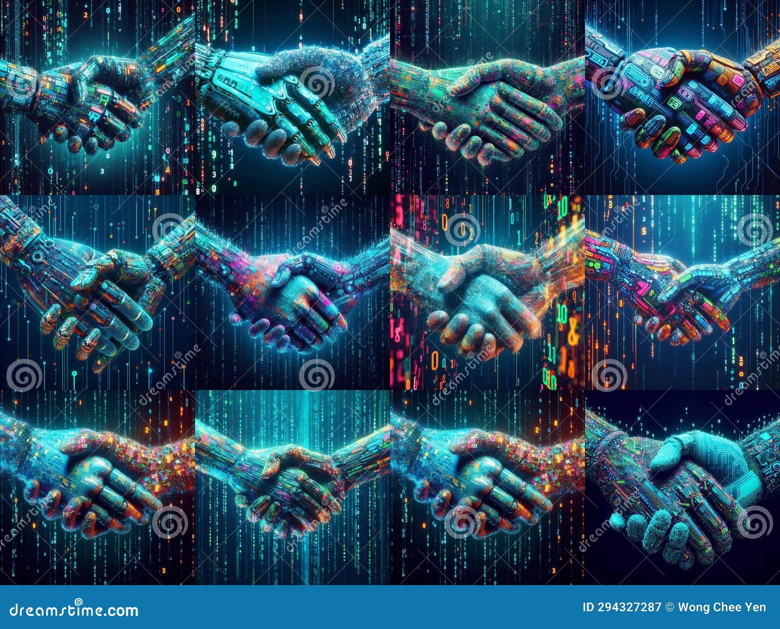 Robot Artificial Intelligence Handshake Digital Matrix Art Stock Image ...