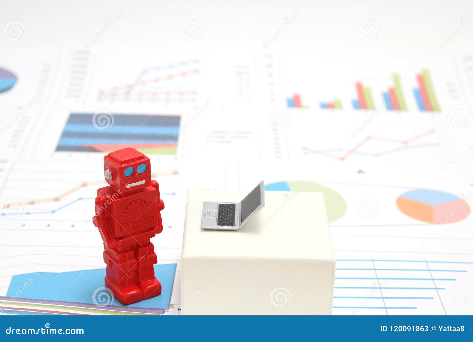 Robot or Artificial Intelligence and Laptop on Graphs and Charts. Stock ...