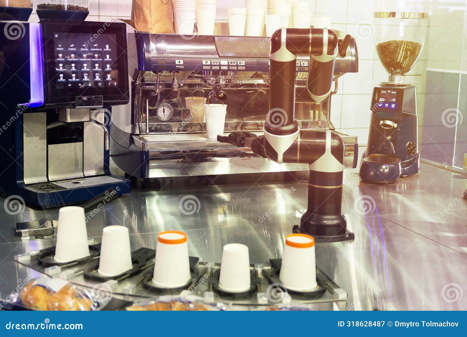 Robot with Artificial Intelligence Making Coffee on Coffee Machine ...