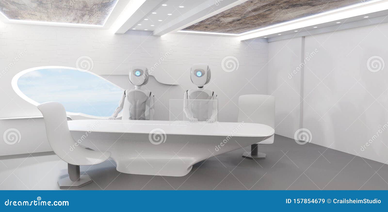 Robot Artificial Intelligence in Modern Office on Big Table 3d ...