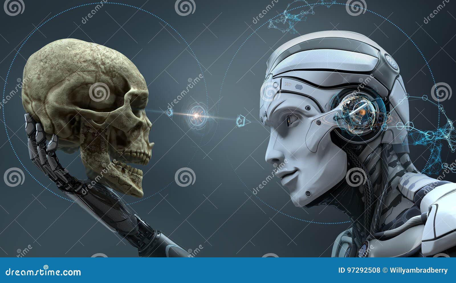 Robot Holding a Human Skull Stock Illustration - Illustration of movie ...