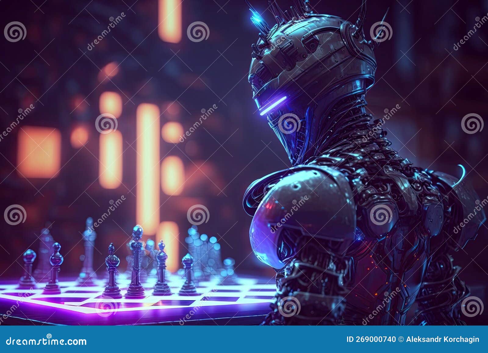 Robot with Artificial Intelligence is Playing Chess at the Table ...