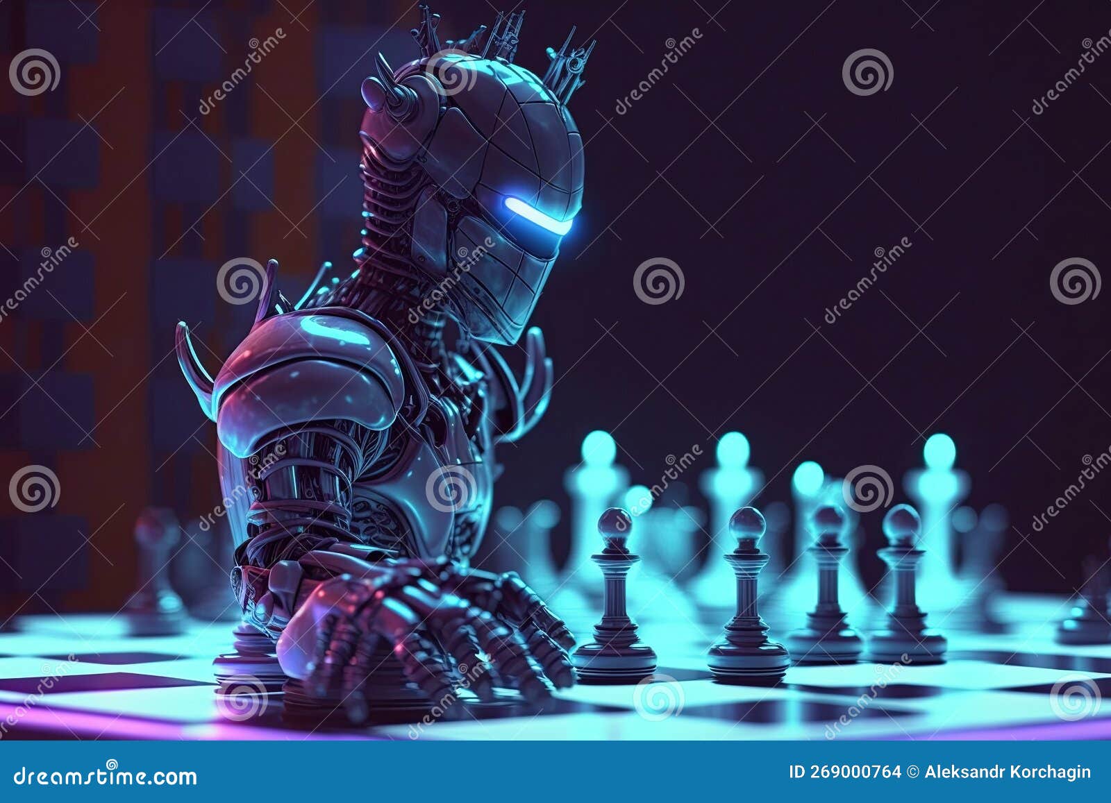 Robot with Artificial Intelligence is Playing Chess at the Table ...