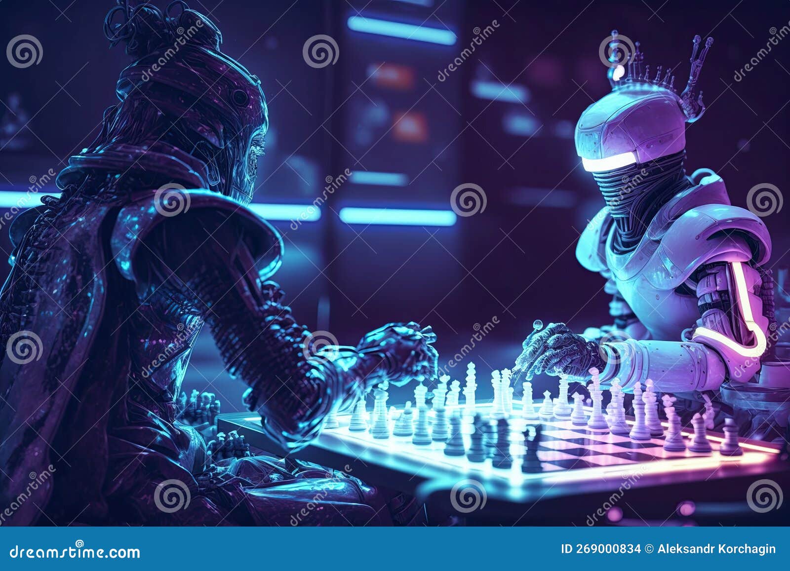 Robot with Artificial Intelligence is Playing Chess at the Table ...