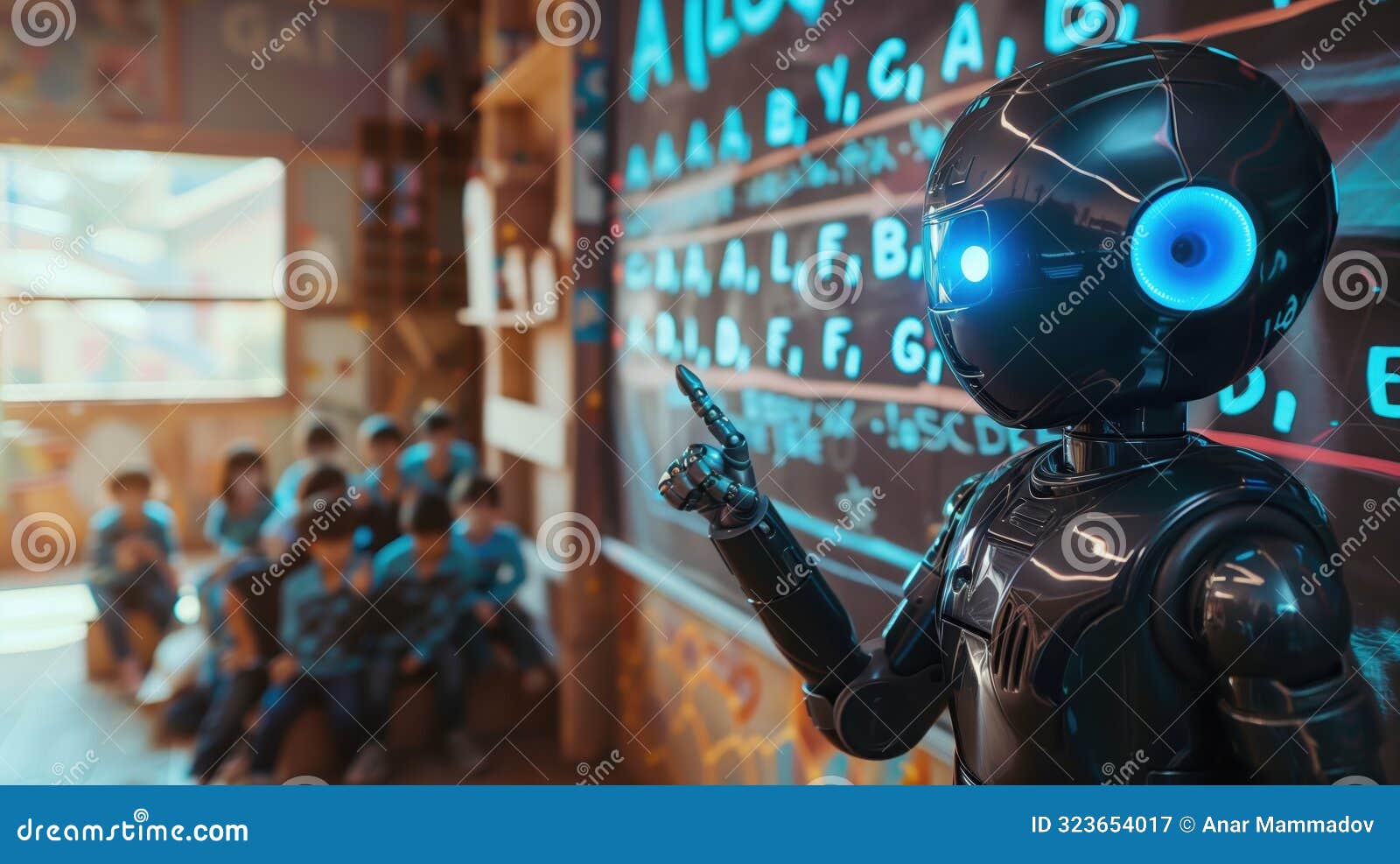 A Robot with Artificial Intelligence Provides Instruction in a Futuristic Classroom Setting ...