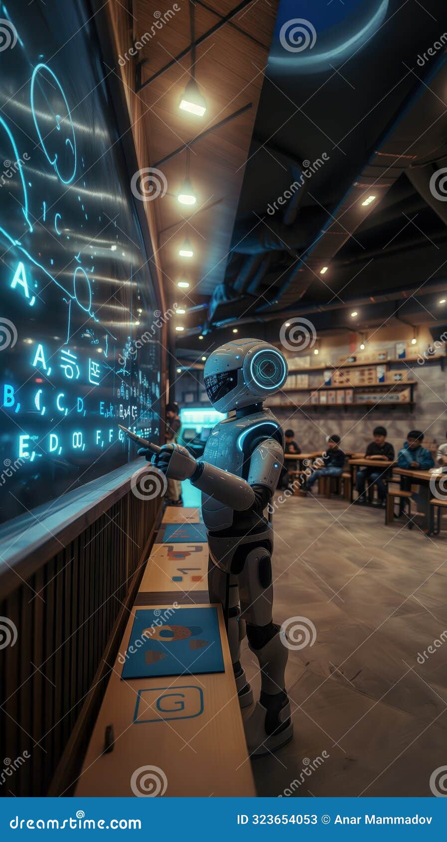 A Robot with Artificial Intelligence Provides Instruction in a Futuristic Classroom Setting ...