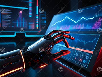 The Robot Analyzes Graphs. Artificial Intelligence, Hand Pointing To ...