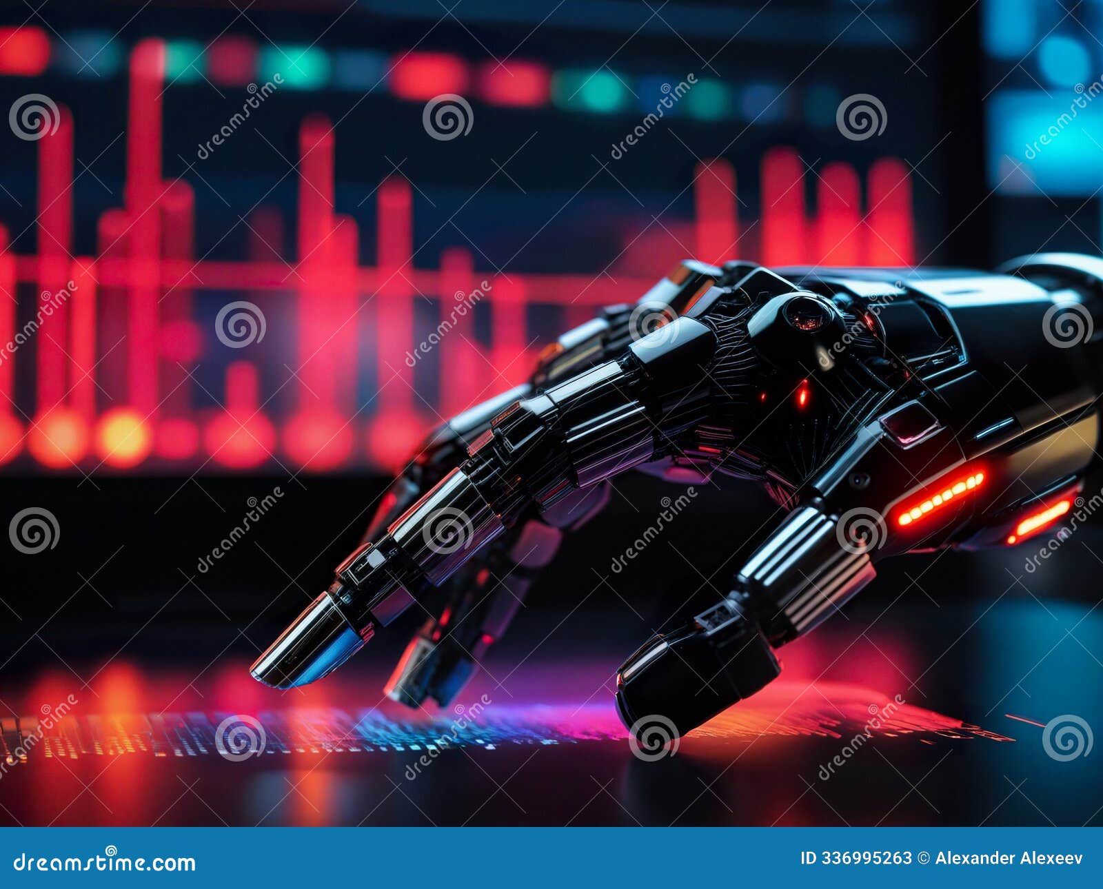 Robot with Artificial Intelligence Shows Graphs and Diagrams, Analytics ...