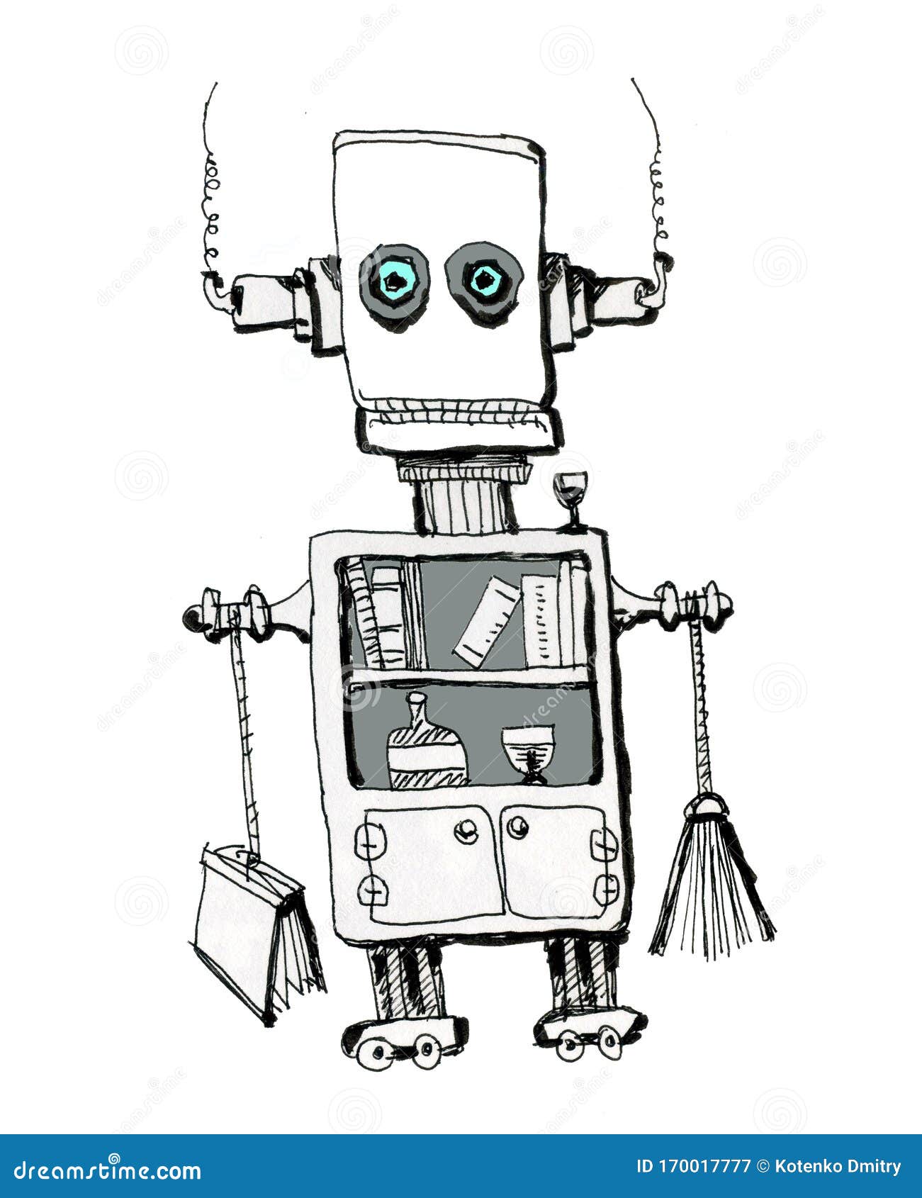 Robot - Artificial Intelligence, Symbol of the Mind, Home Helper. Ink ...