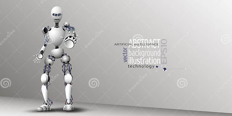 Robot Artificial Intelligence White for Background, Vector Clipart ...