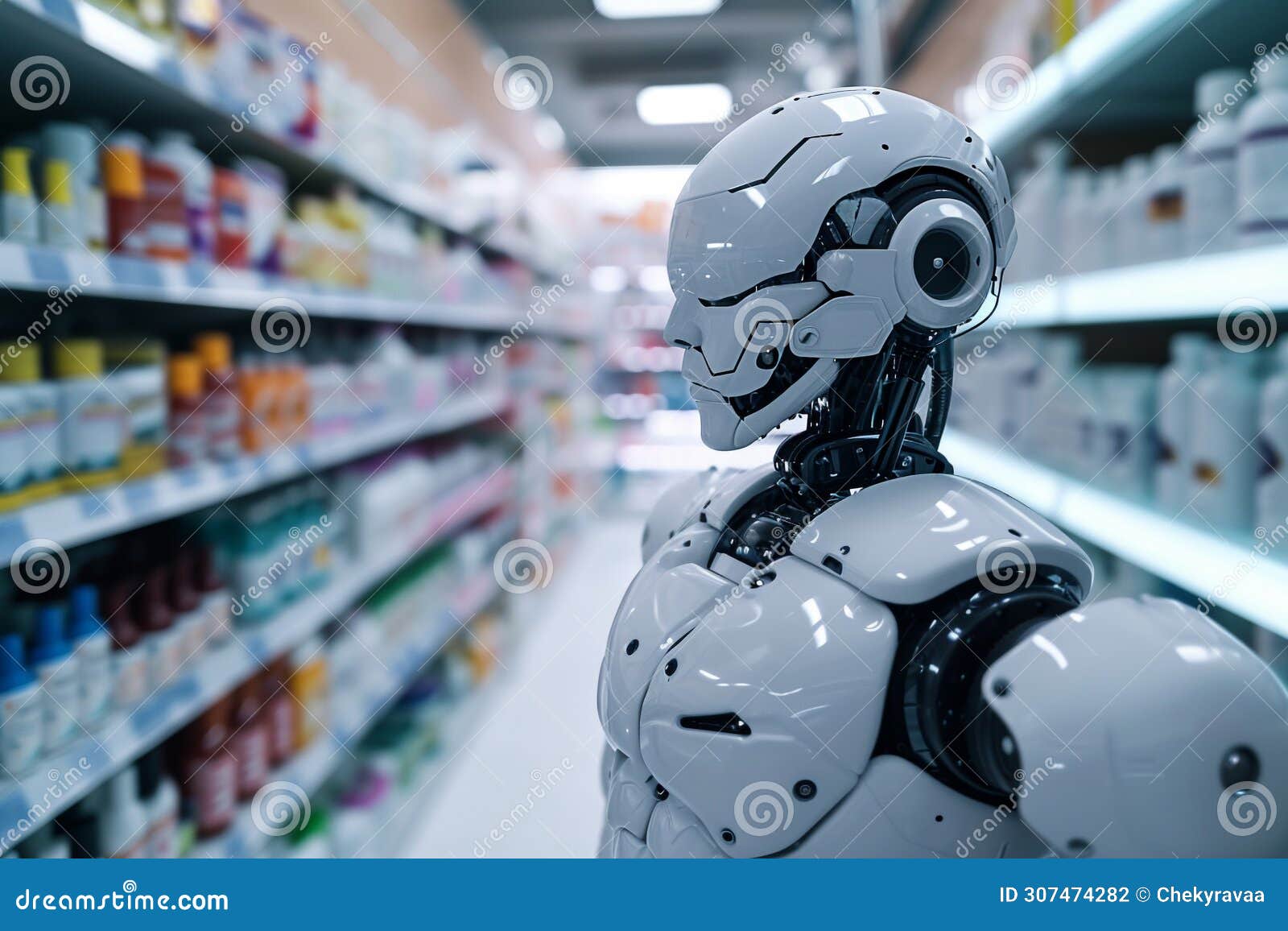 Robot As a Pharmacist in a Pharmacy, Holding Boxes with Tablets ...