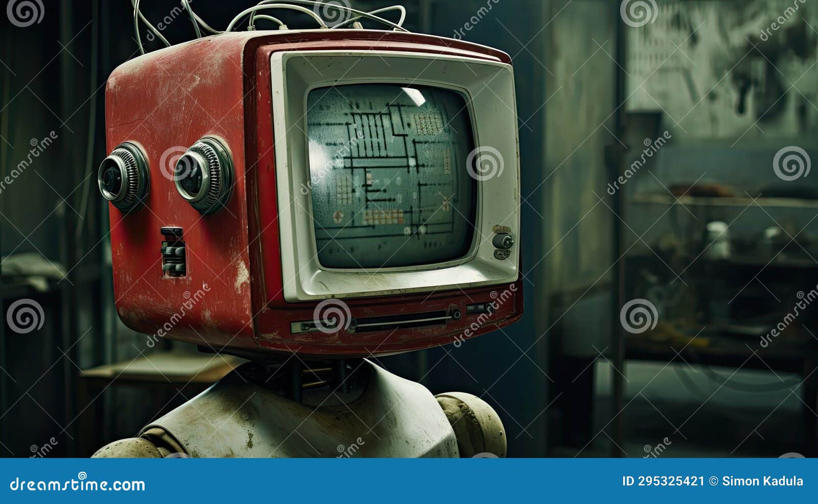 A Robot As a Television Head, Technology Concept Stock Illustration ...