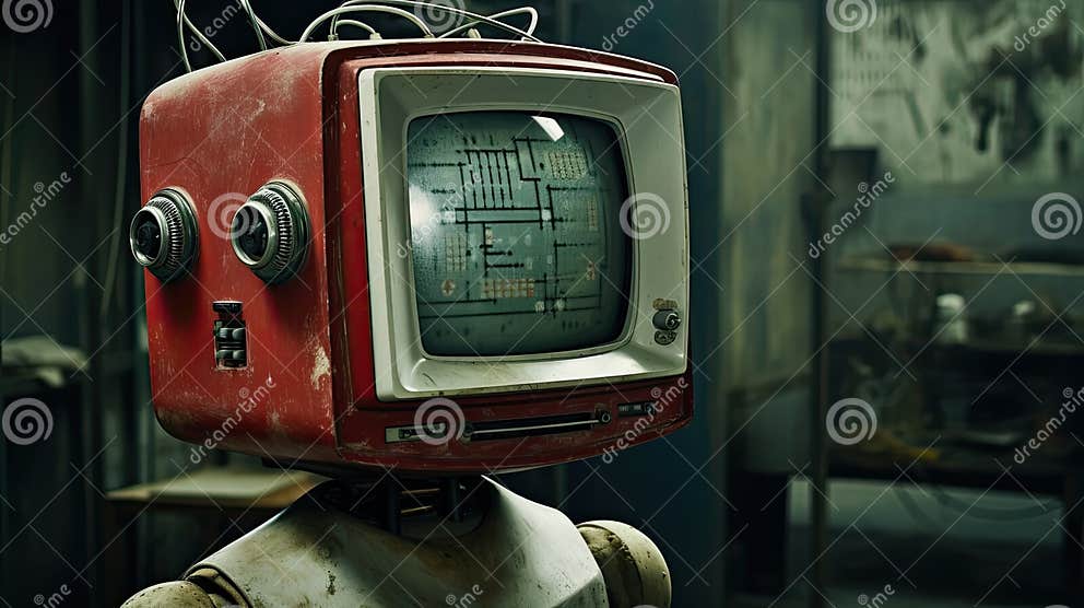A Robot As a Television Head, Technology Concept Stock Illustration ...