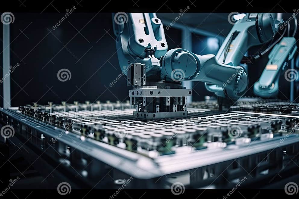 Robot, Assembling Complex Structure on a Futuristic Assembly Line Stock ...