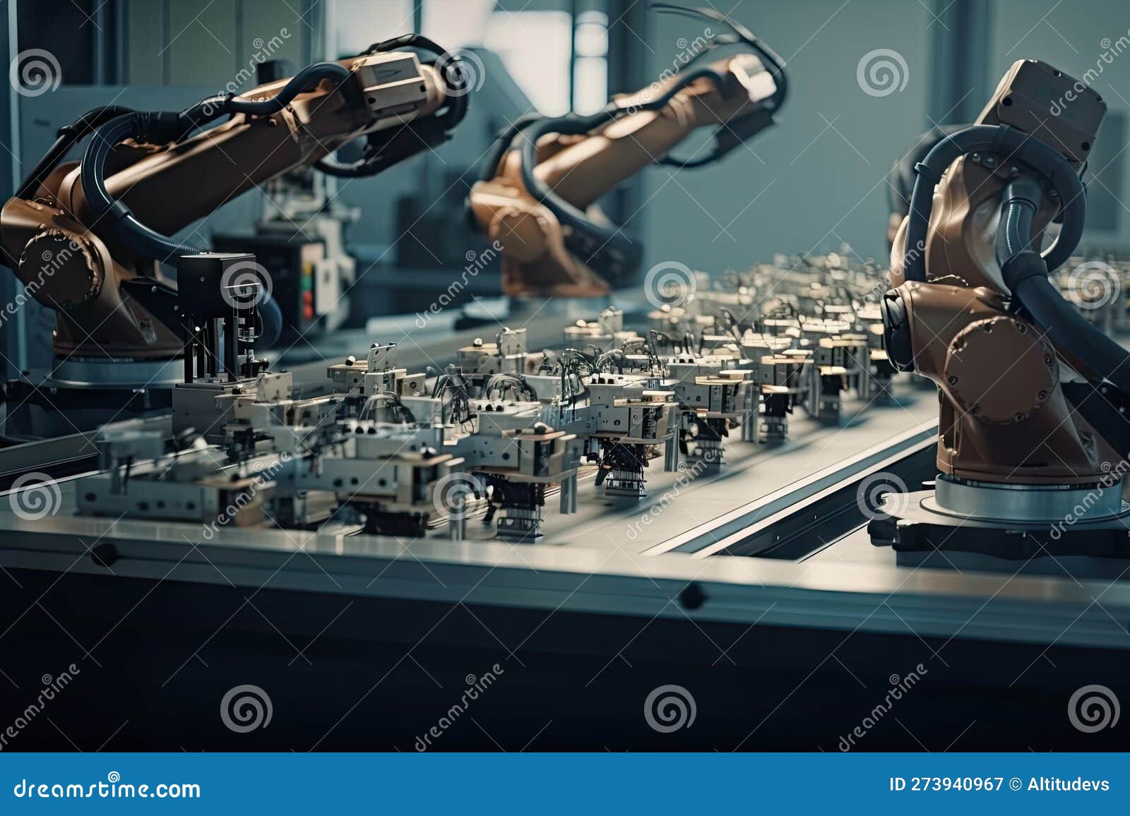 Robot, Assembling Complex Structure on a Futuristic Assembly Line Stock ...