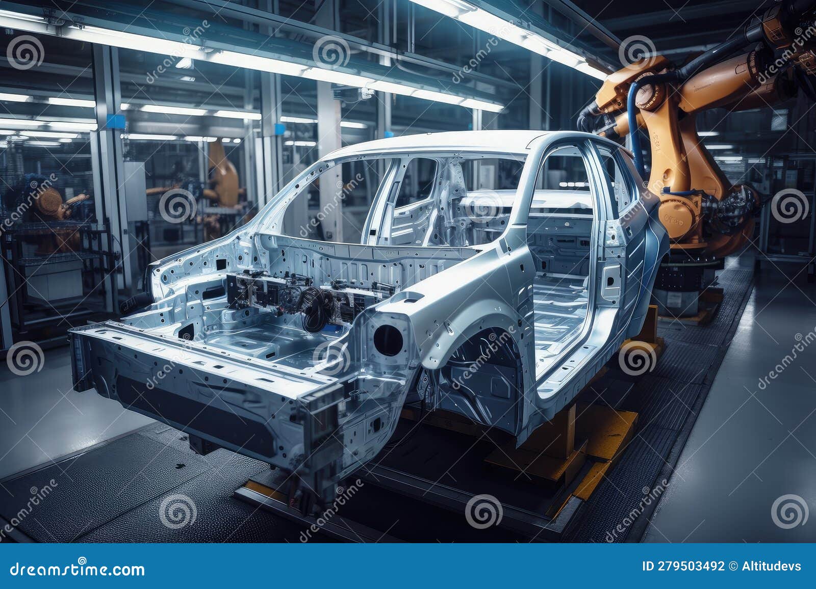 Robot on Assembly Line, Assembling Car Part Stock Illustration ...