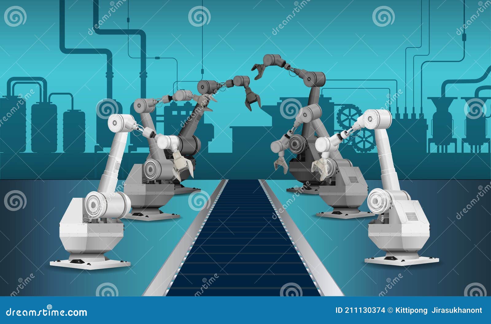 Robot assembly line stock vector. Illustration of smart - 211130374