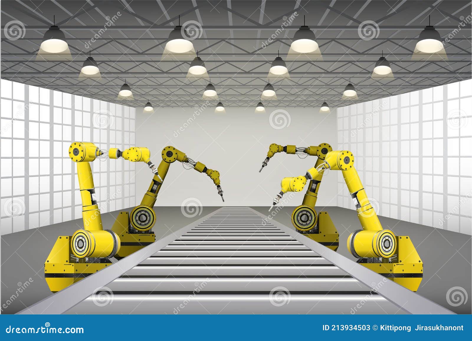 Robot Assembly Line Cartoon Vector | CartoonDealer.com #213934503