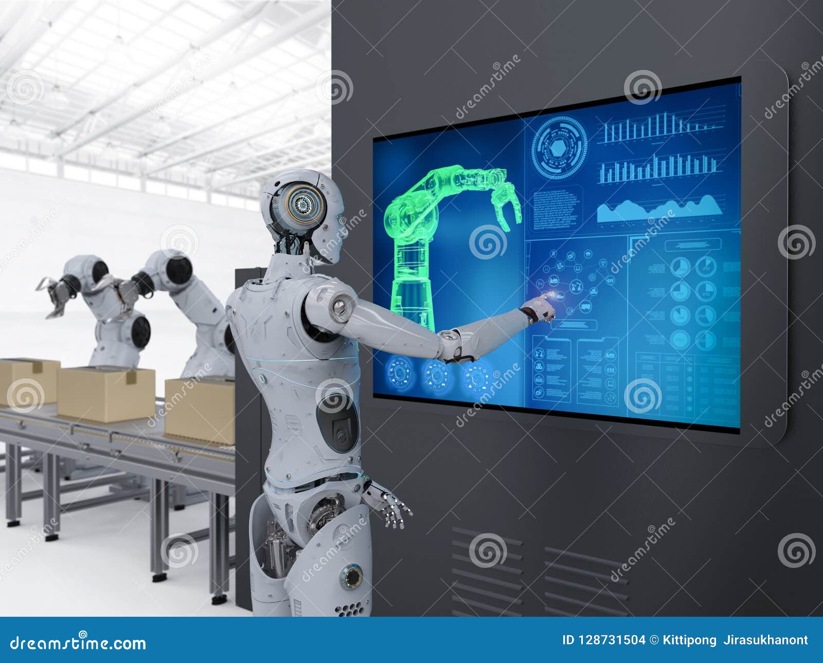 Robot assembly line stock illustration. Illustration of futuristic ...