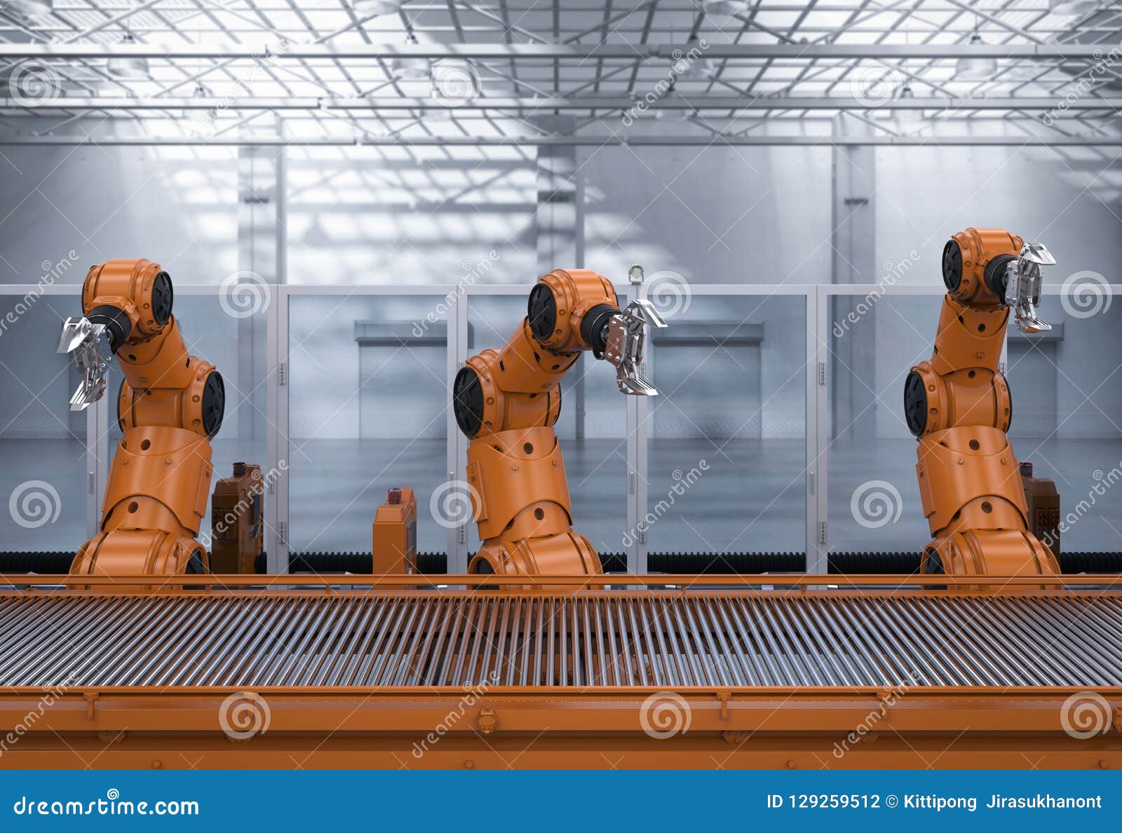 Robot assembly line stock illustration. Illustration of machine - 129259512
