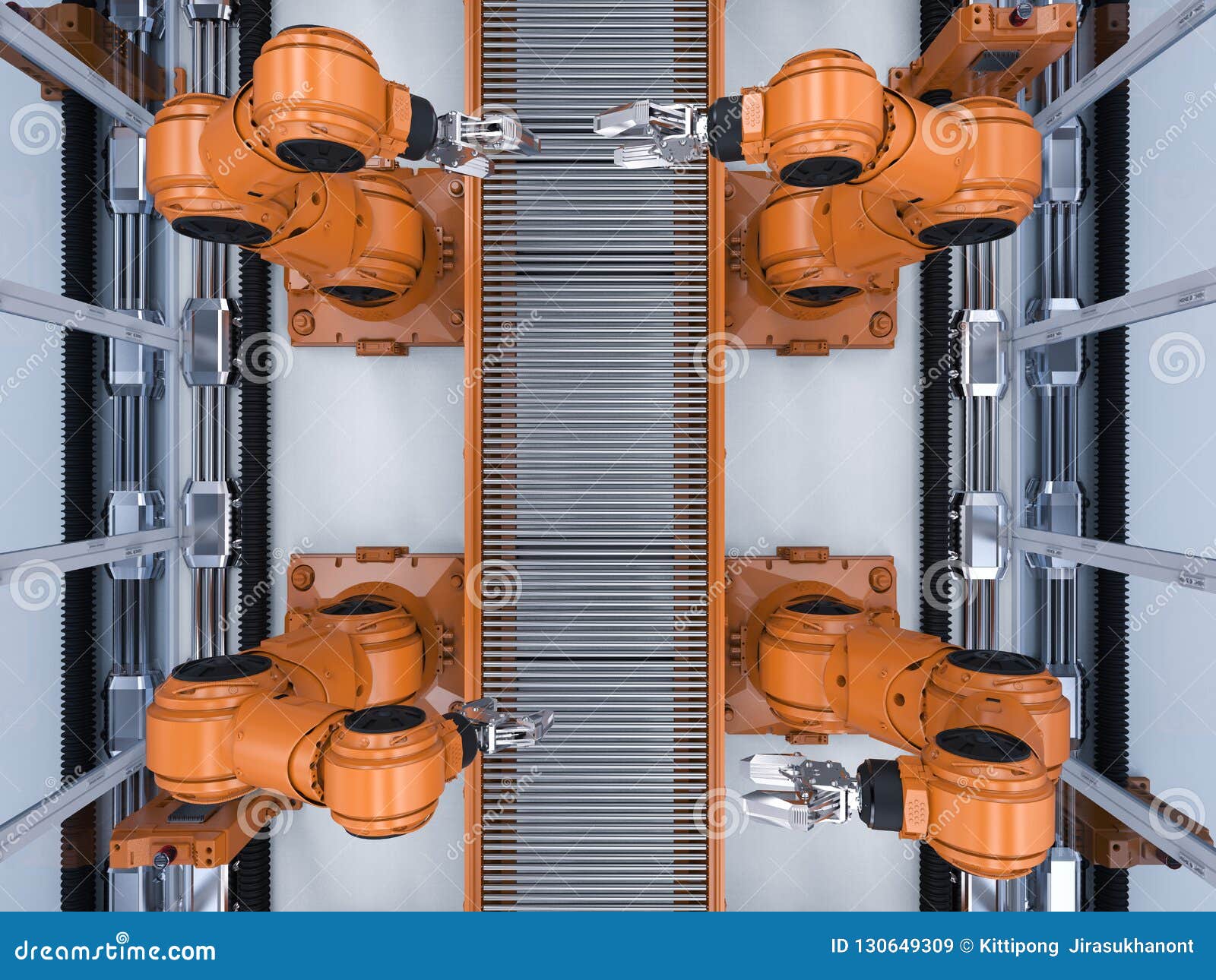 Robot assembly line stock illustration. Illustration of machine - 130649309