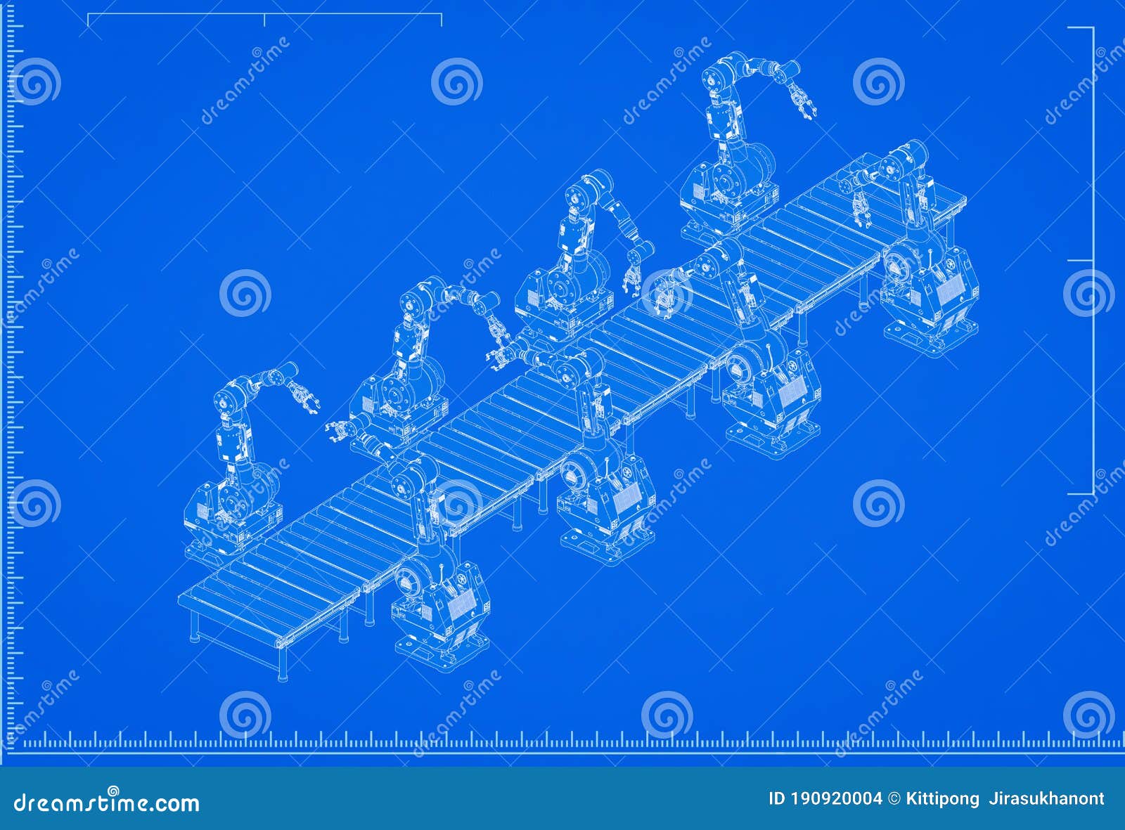Robot Assembly Line Blueprint Stock Illustration - Illustration of ...