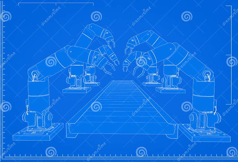 Robot Assembly Line Blueprint Stock Illustration - Illustration of ...