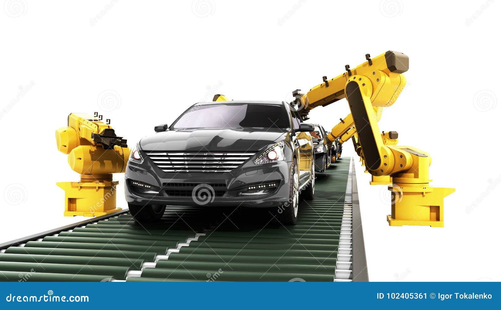 Robot Assembly Line in Car Factory 3d Render on White No Shadow Stock ...