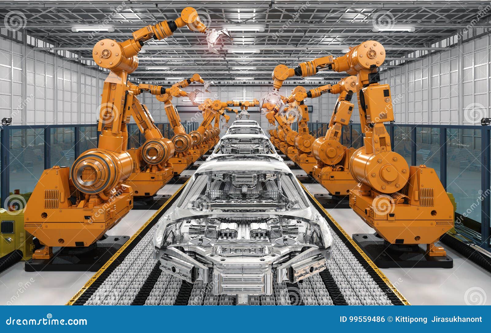Robot Assembly Line in Car Factory Stock Illustration - Illustration of ... Robot Assembly Line in Car Factory Stock Illustration - Illustration of ...