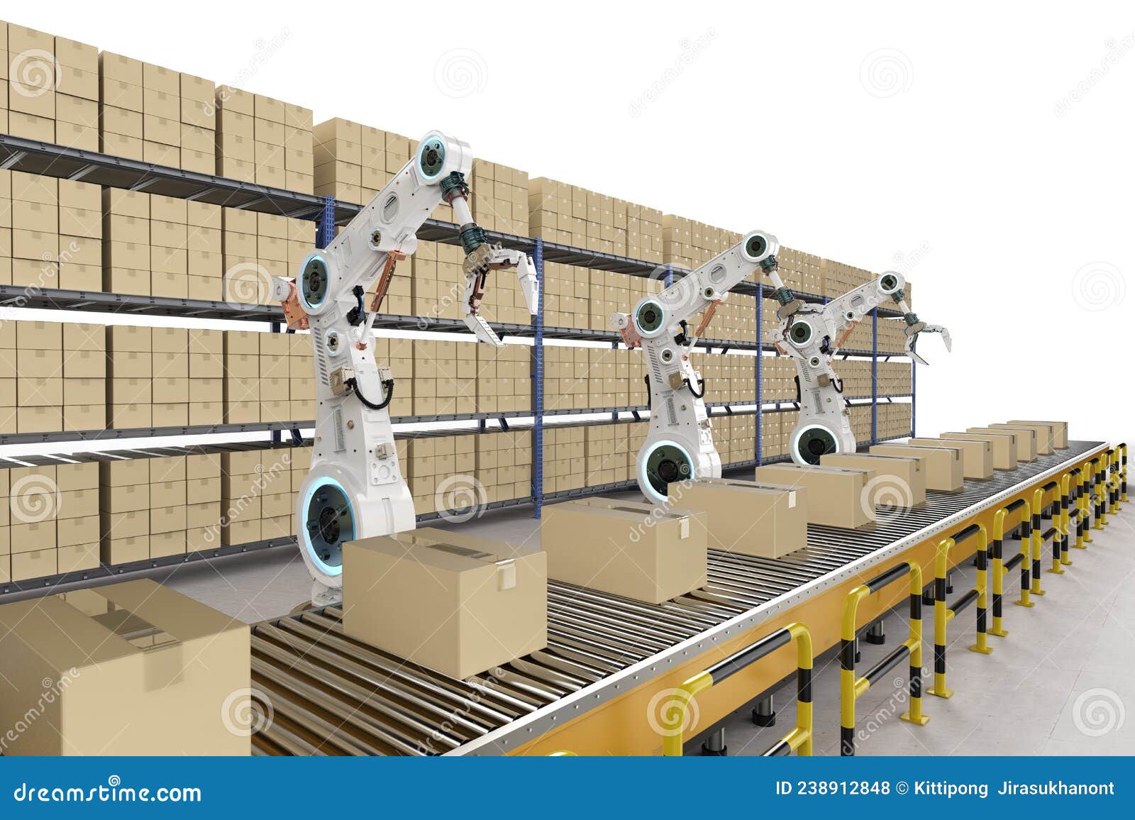 Robot Assembly Line in Factory Stock Illustration - Illustration of ...