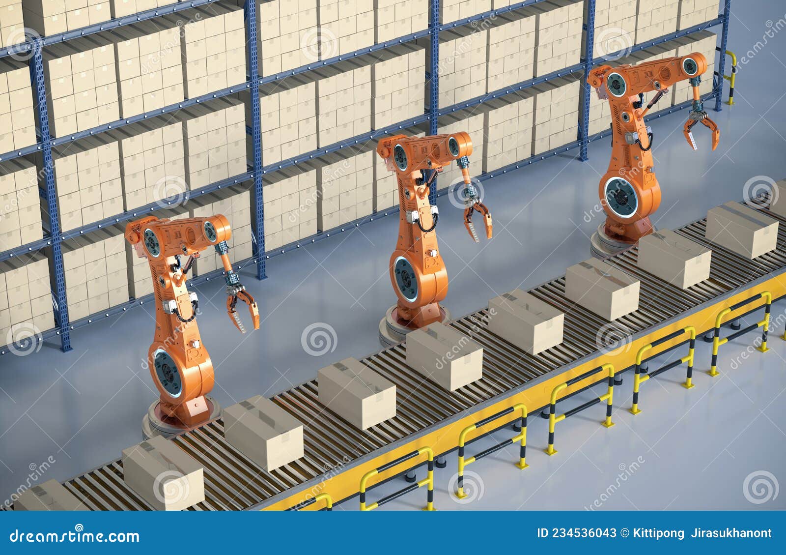 Robot Assembly Line in Factory Stock Illustration - Illustration of ...