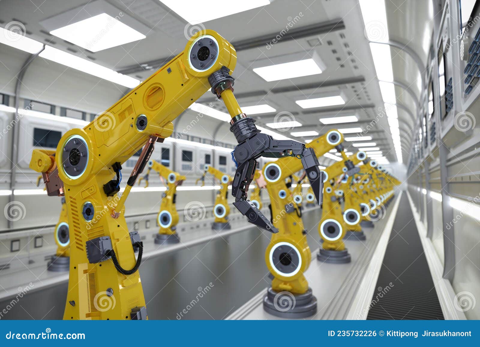 Robot Assembly Line in Factory Stock Illustration - Illustration of ...