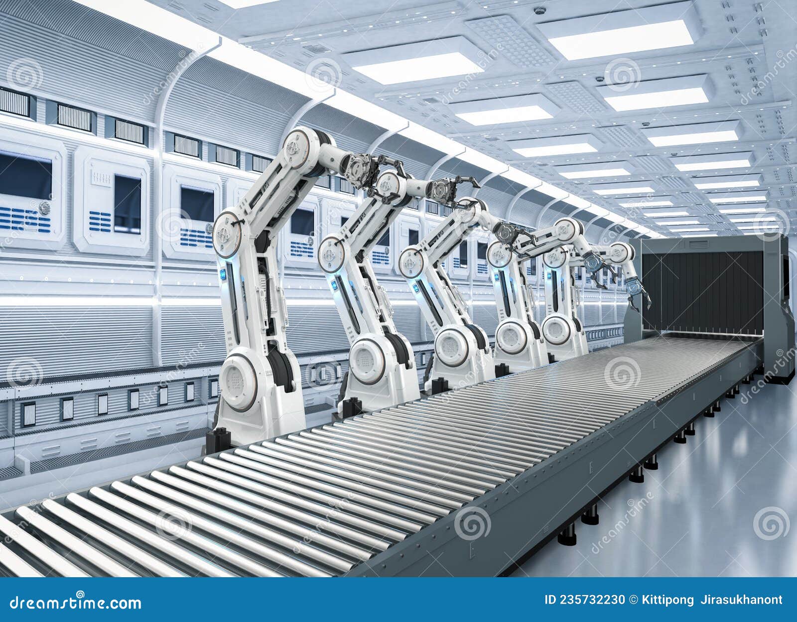 Robot Assembly Line in Factory Stock Illustration - Illustration of ...