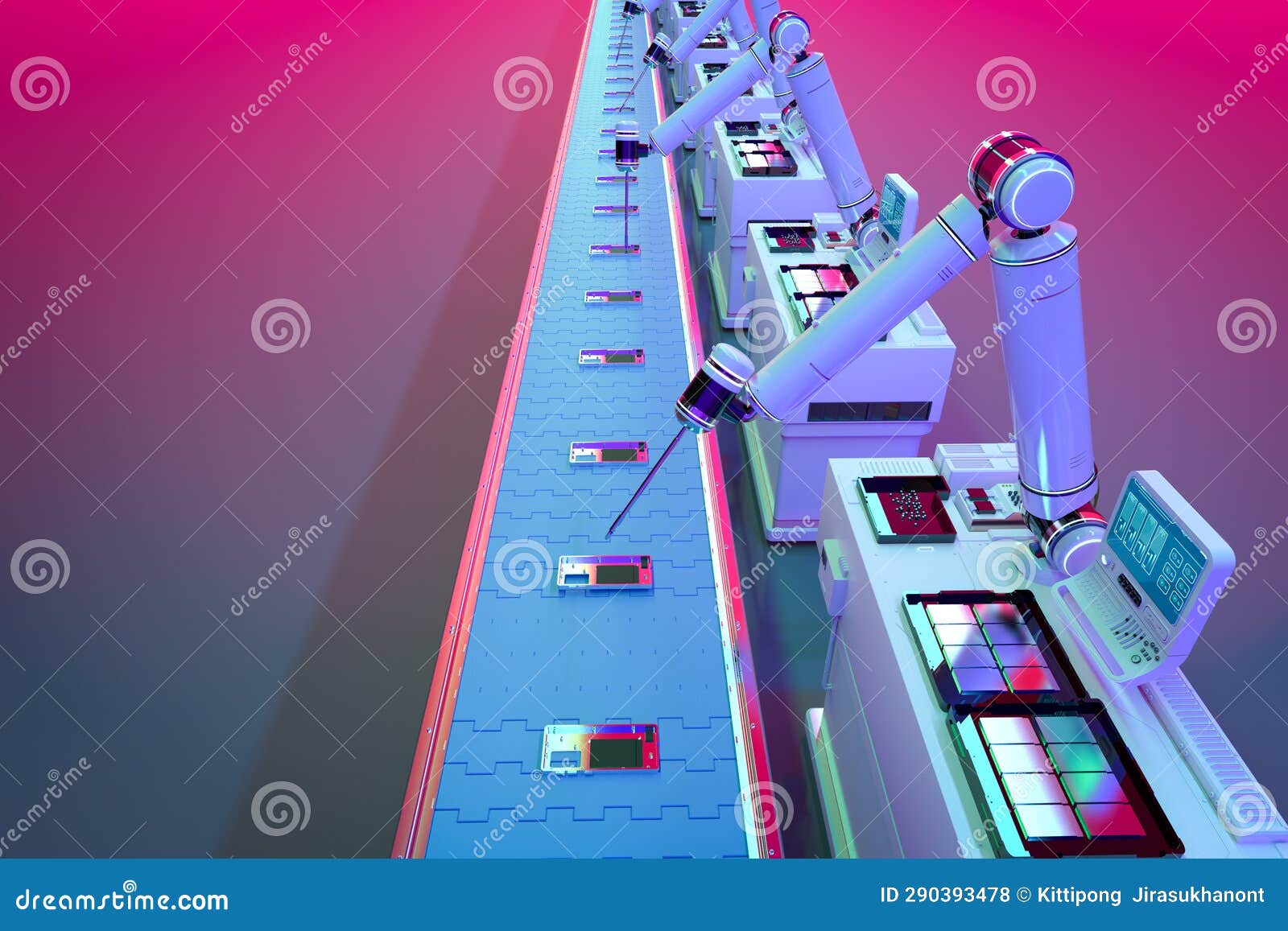 Robot Assembly Line with Smartphone in Factory Stock Illustration ...
