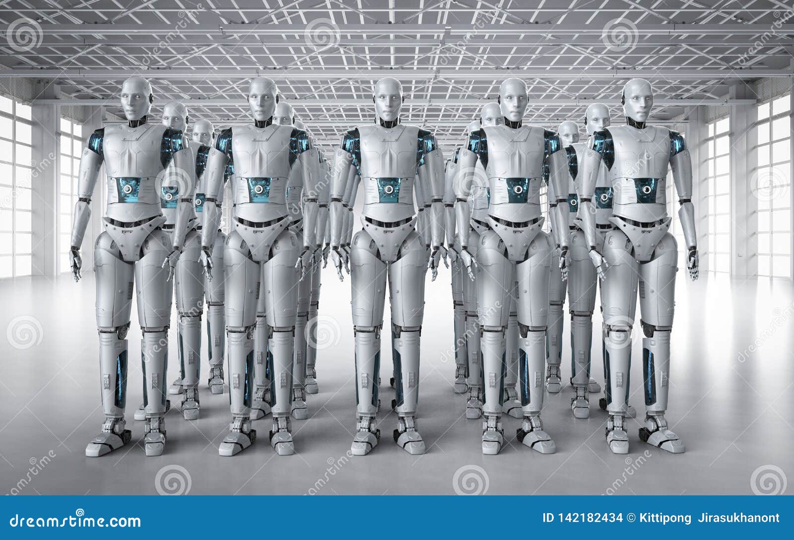 Robot assembly in a row stock illustration. Illustration of industry ...