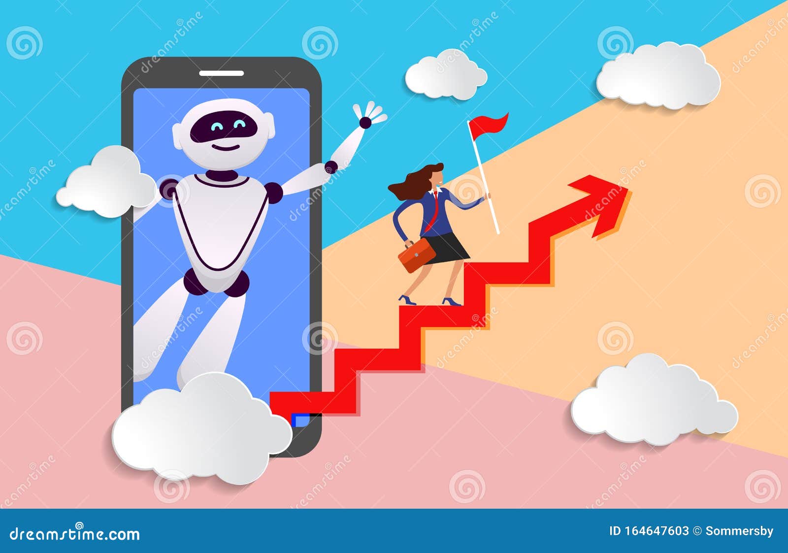 Robot Assistant in Business from Screen of Mobile Device Prompts Head ...