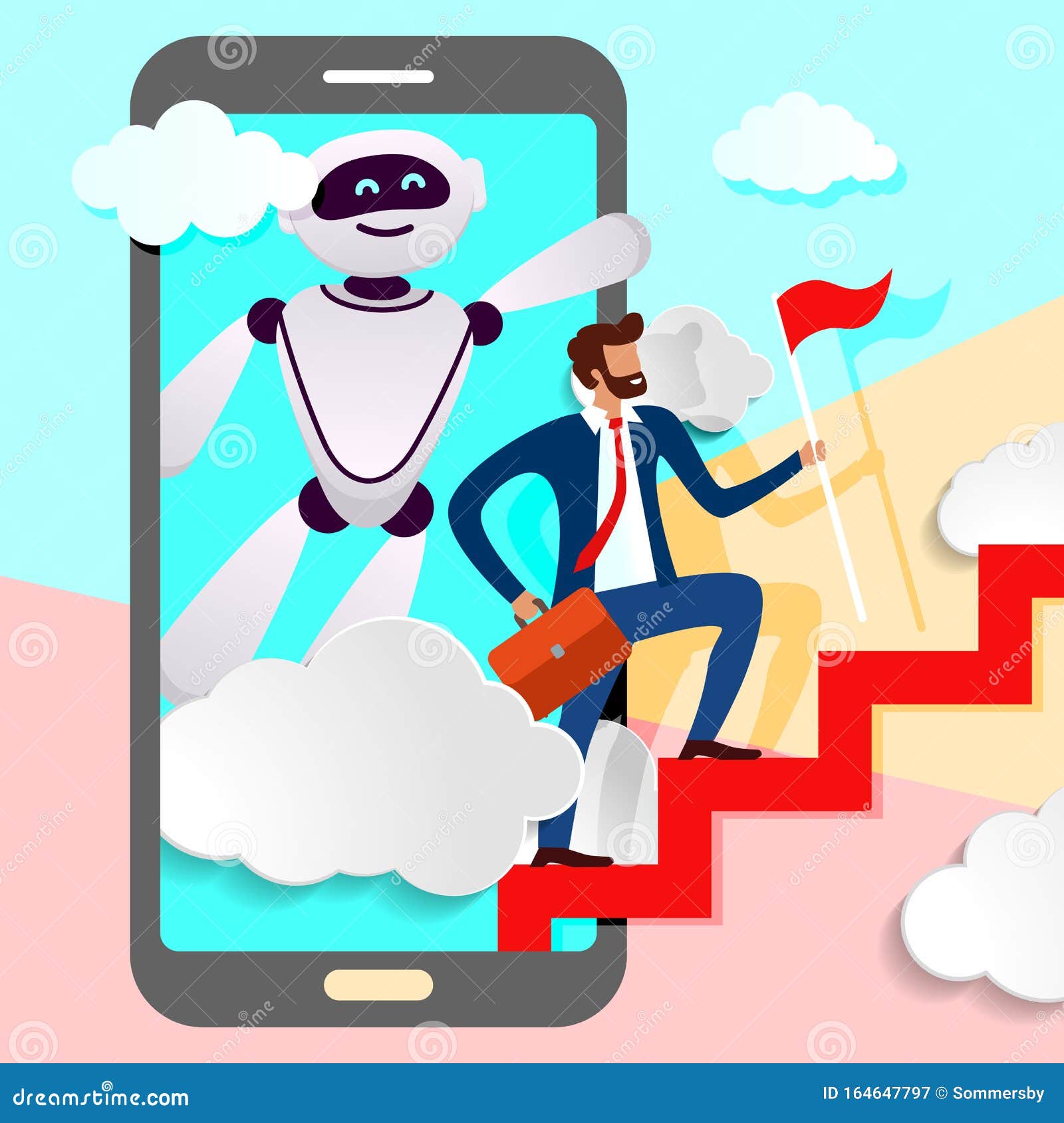 Robot Assistant in Business from Screen of Mobile Device Prompts Head ...