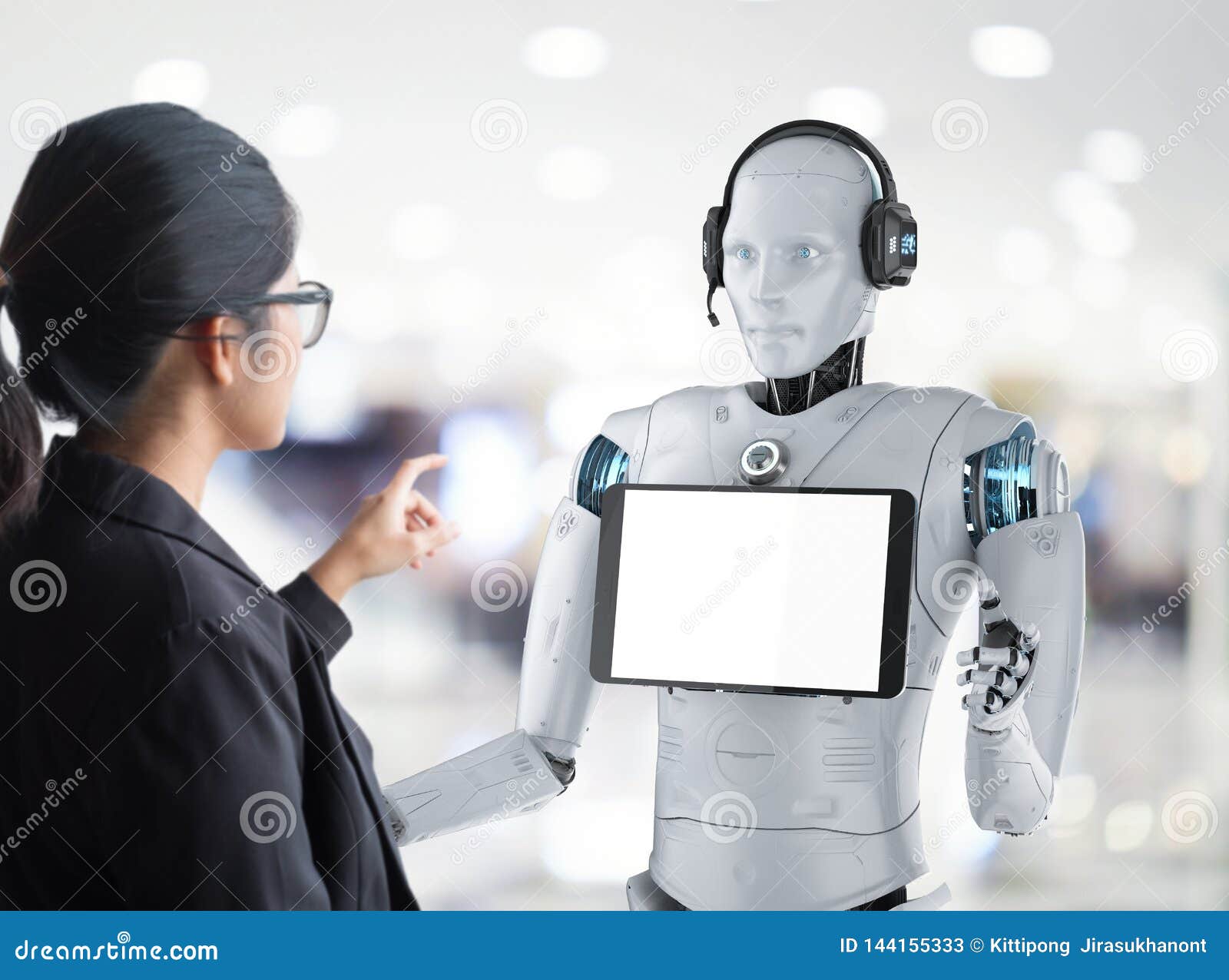 Robot assistant concept stock illustration. Illustration of headphones ...
