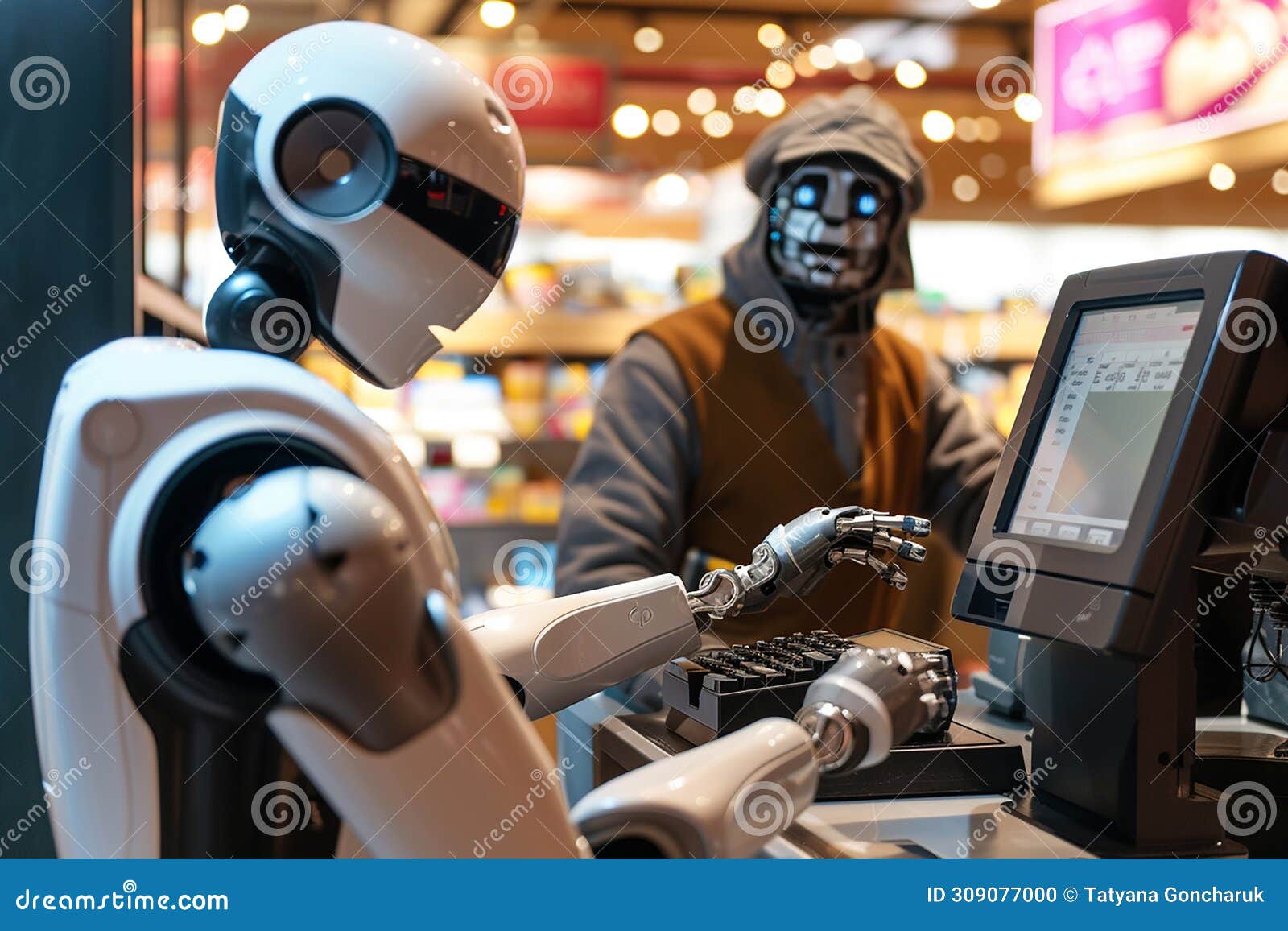 Robot Assistant in a Grocery Store Stock Illustration - Illustration of ...