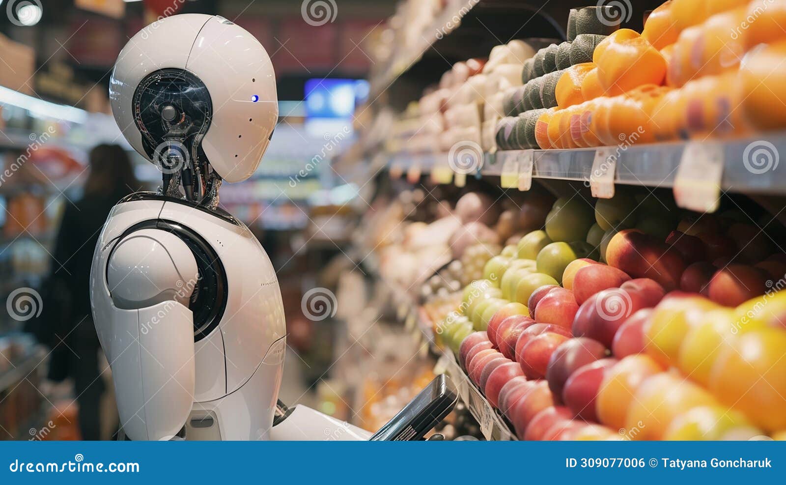 Robot Assistant in a Grocery Store Stock Illustration - Illustration of ...