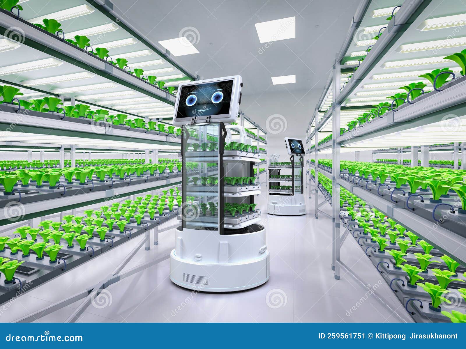 Robot Assistant in Light Growth Indoor Farm Stock Illustration ...