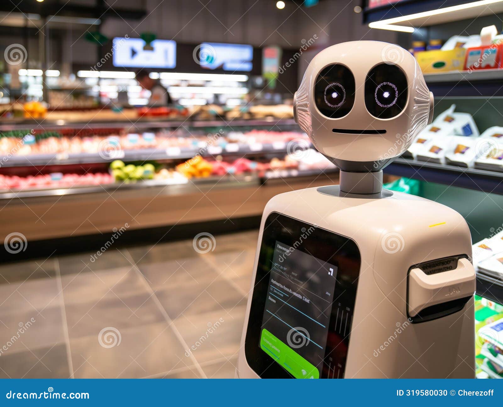 Robot Assistant in Modern Supermarket Stock Photo - Image of artificial ...